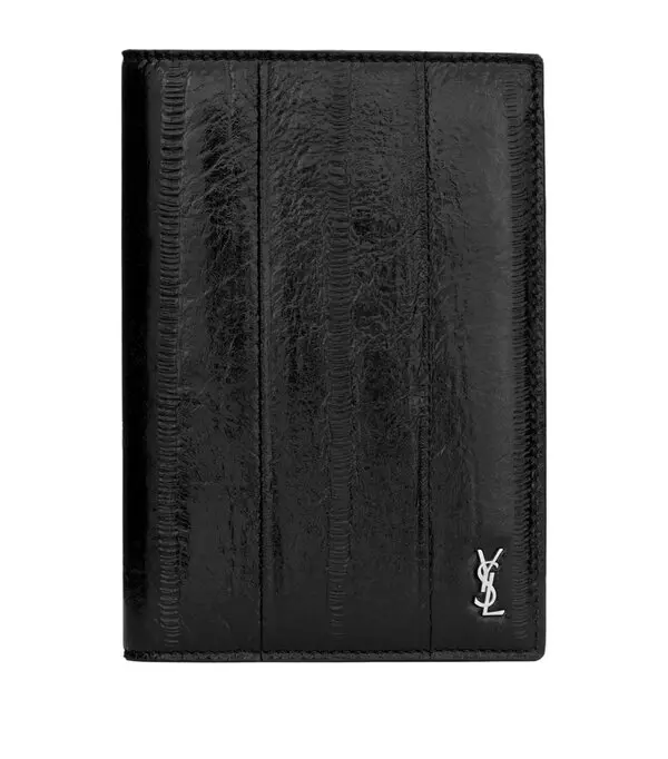 Saint Laurent Leather Monogram Passport Holder - Black