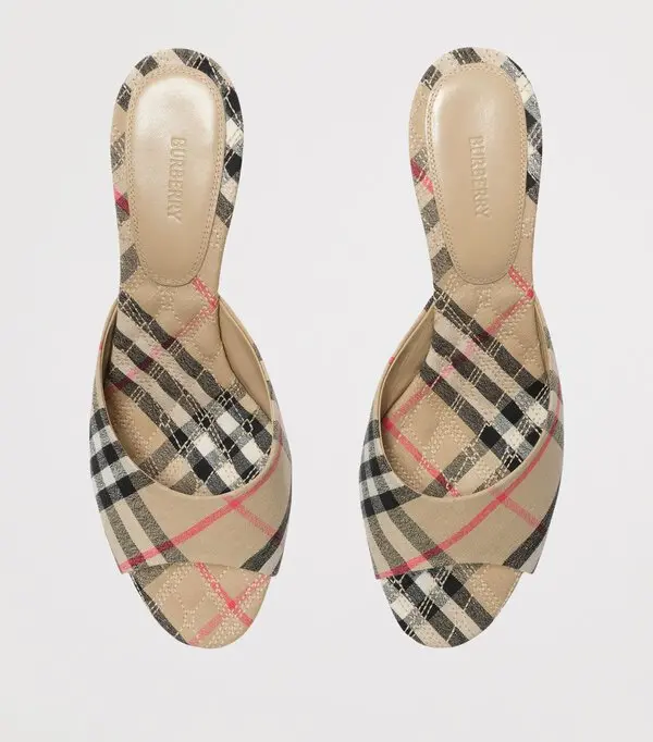 Burberry Linen-blend Check Mews Mules - Neutral