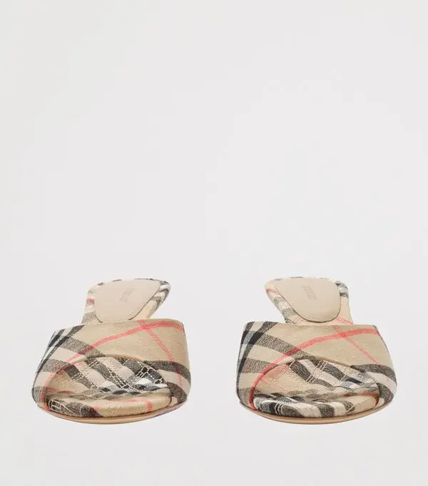 Burberry Linen-blend Check Mews Mules - Neutral