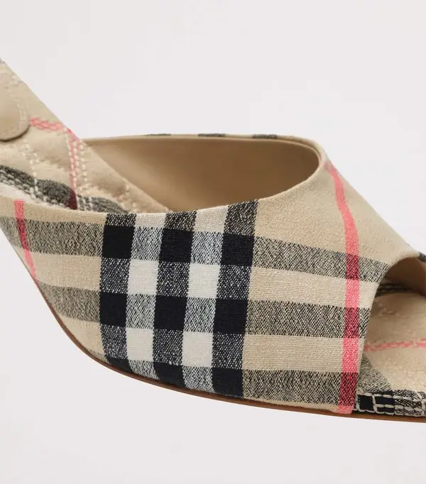 Burberry Linen-blend Check Mews Mules - Neutral