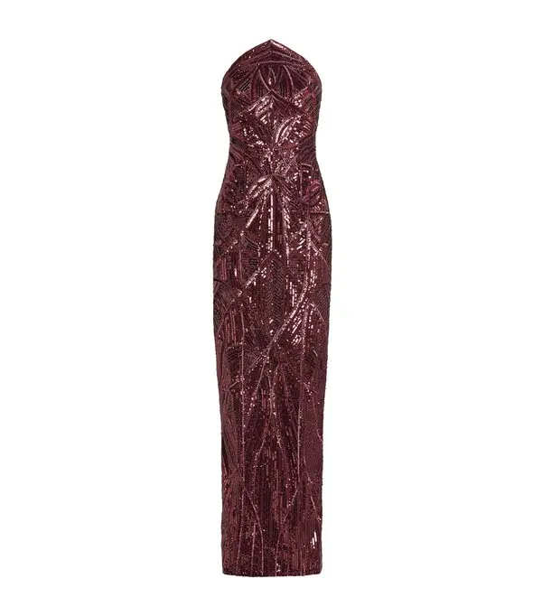 Pamella Roland Embellished Strapless Gown - Burgundy