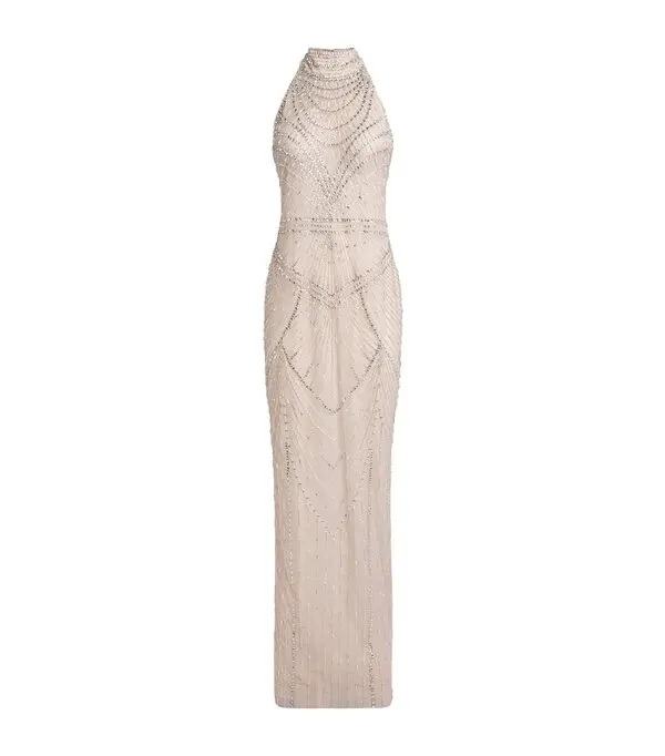 Pamella Roland Embellished Halterneck Gown - Silver