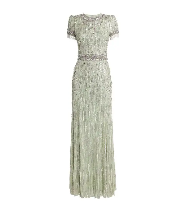 Jenny Packham Embellished Roxy Tulle Gown - Green