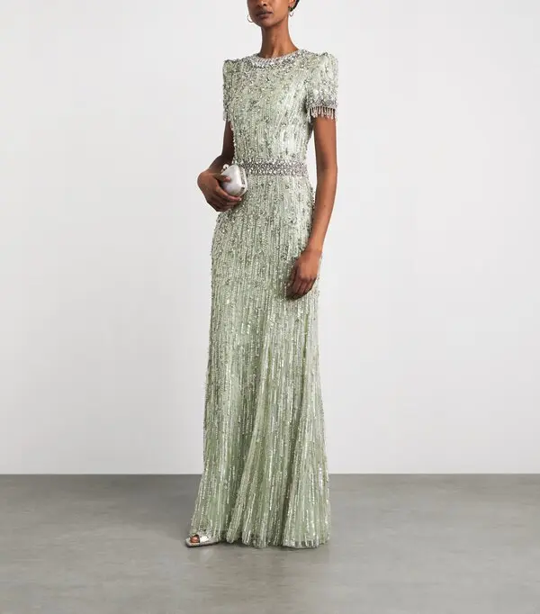 Jenny Packham Embellished Roxy Tulle Gown - Green