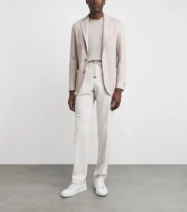Eton Linen-blend Jersey Herringbone Blazer
