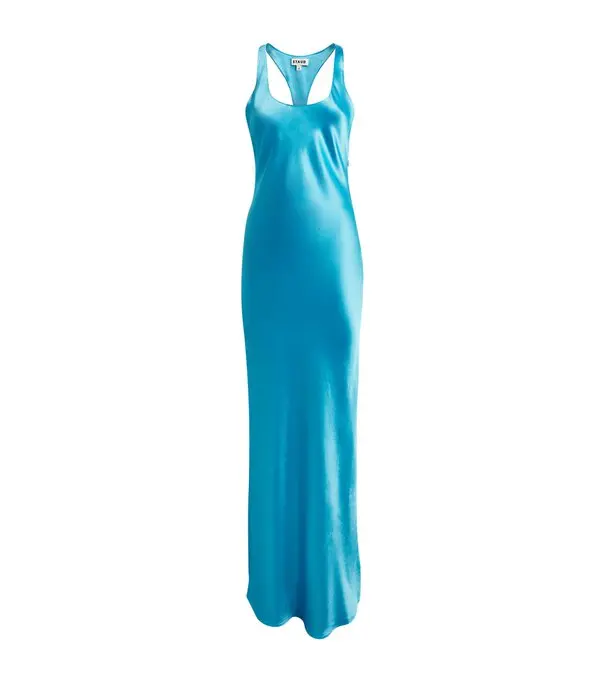 Staud Satin Racerback Maxi Dress - Blue