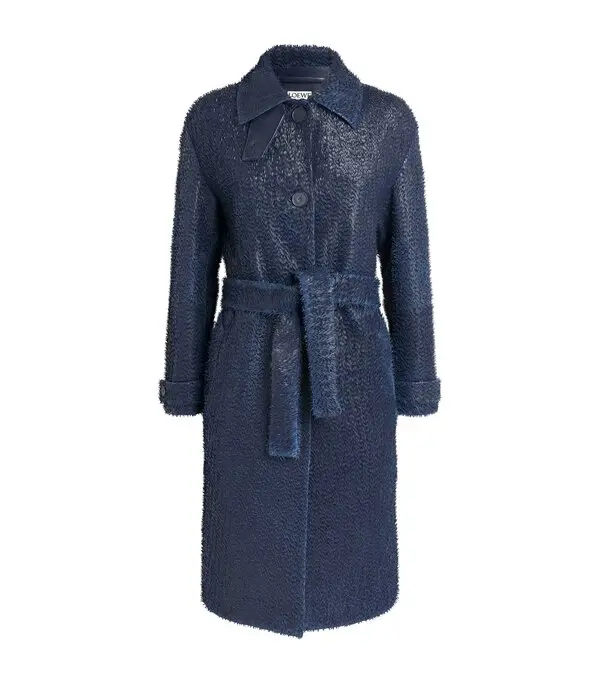 Loewe Lamb Leather Tailored Coat - Blue