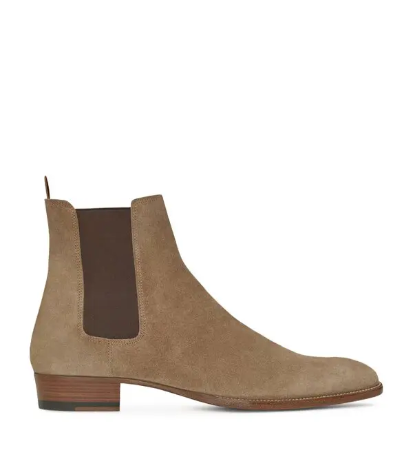 Saint Laurent Suede Wyatt Chelsea Boots - Nude
