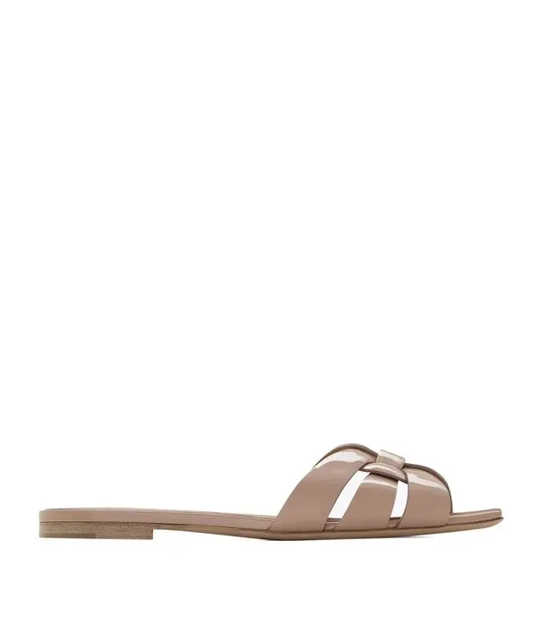 Saint Laurent Patent Leather Tribute Sandals - Nude