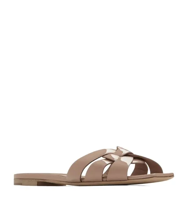 Saint Laurent Patent Leather Tribute Sandals - Nude