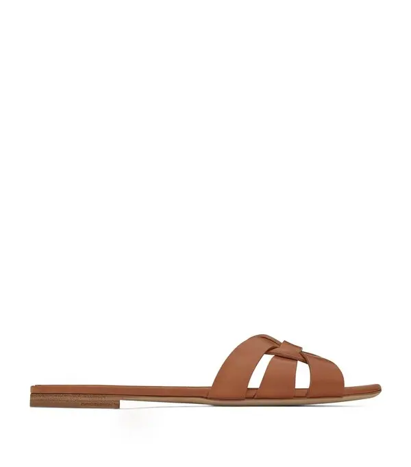 Saint Laurent Leather Tribute Sandals - Brown