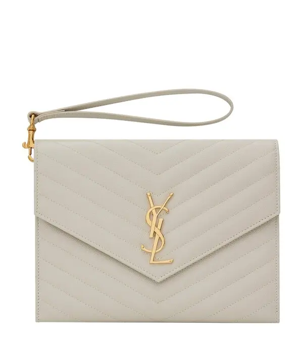 Saint Laurent Monogram Matelassé Clutch Pouch - White