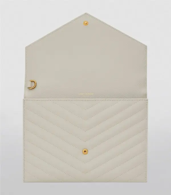 Saint Laurent Monogram Matelassé Envelope Clutch - White