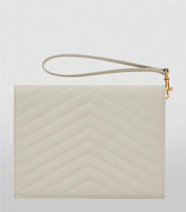 Saint Laurent Monogram Matelassé Envelope Clutch - White