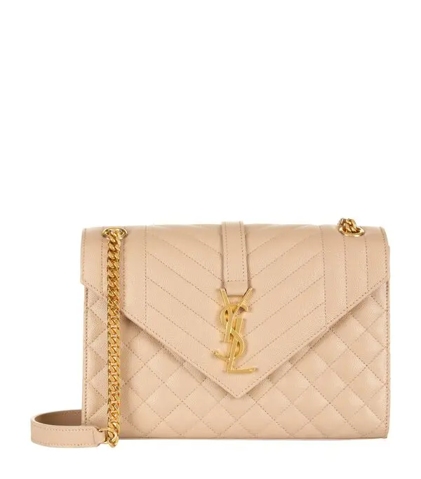 Saint Laurent Envelope Matelassé Shoulder Bag - Beige