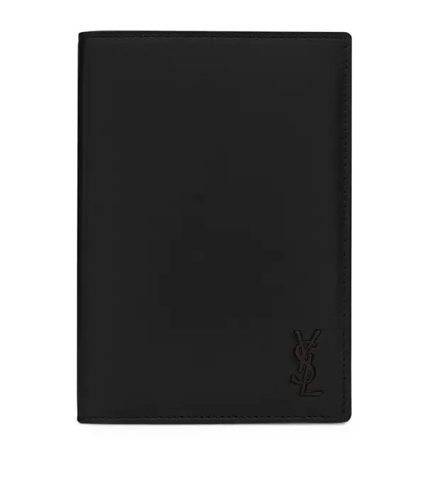 Saint Laurent Leather Monogram Passport Holder - Black