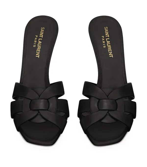 Saint Laurent Leather Tribute Heeled Mules 85 - Black