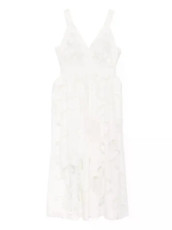 Sandro Midi Floral V-neck Dress - White