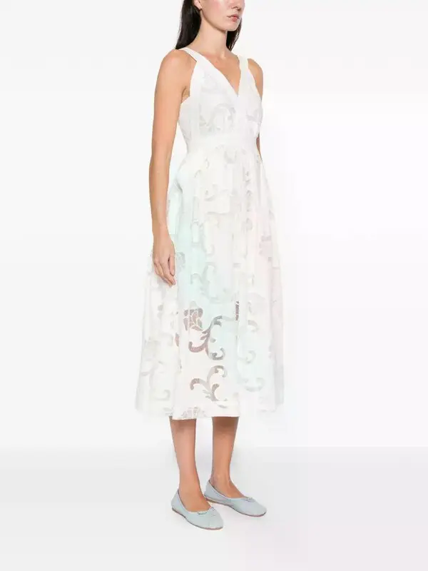 Sandro Midi Floral V-neck Dress - White