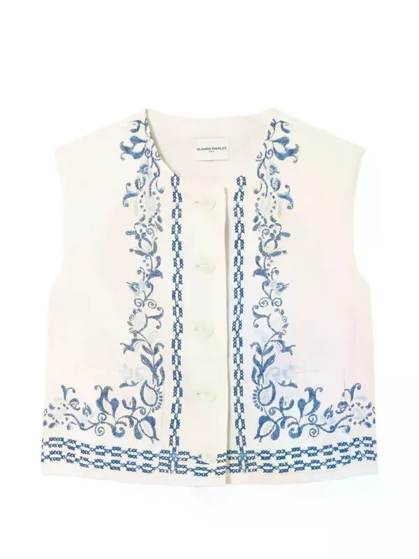 Claudie Pierlot Floral-print Linen Waistcoat - Neutrals
