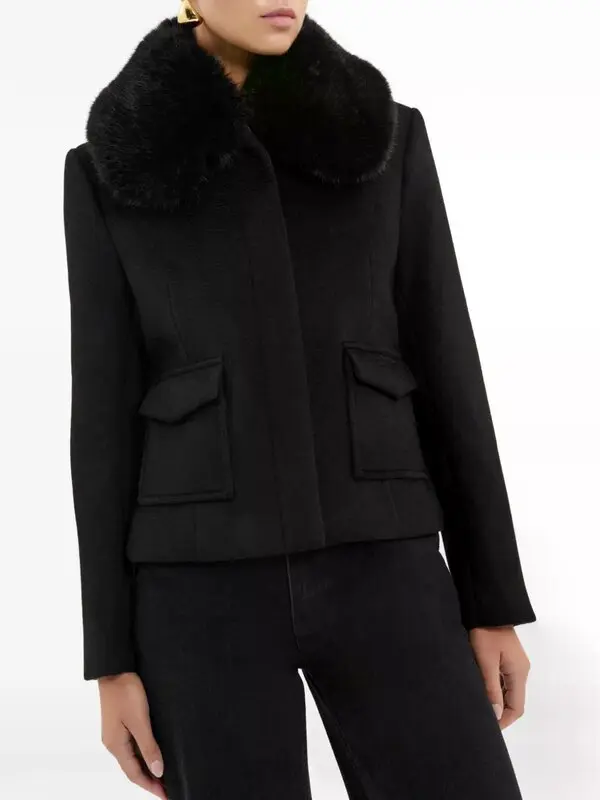 Rebecca Vallance Fur Collar Cropped Coat - Black