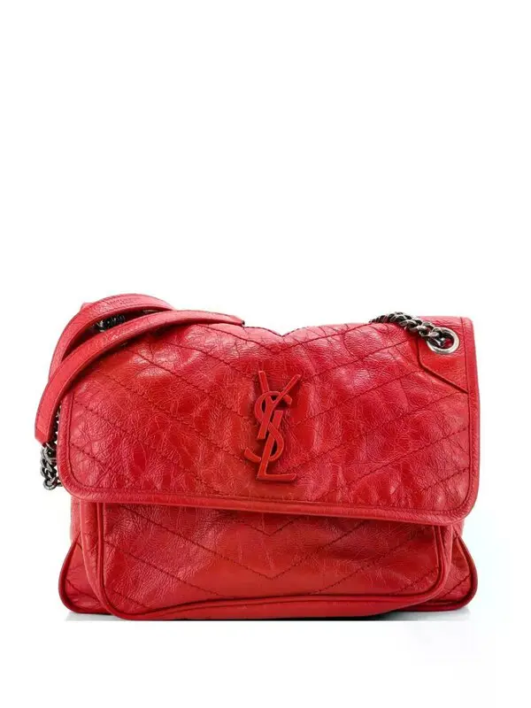 Saint Laurent Niki Chain Flap Bag Matelassé Chevron Leather Medium - Red