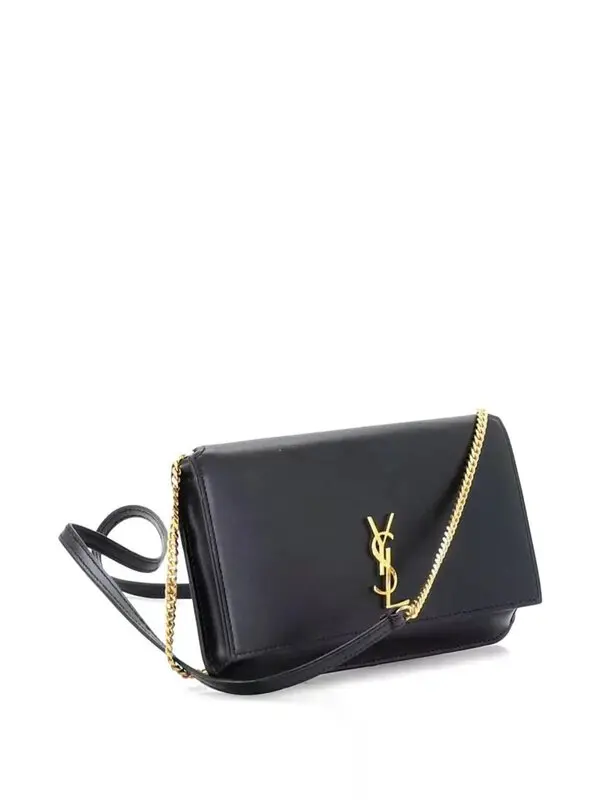 Saint Laurent Monogram Phone Holder Leather Shoulder Bag - Black