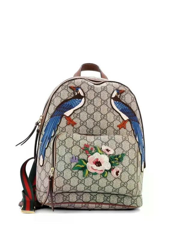 Gucci Zip Pocket Embroidered Gg Coated Canvas Small Backpack - Brown