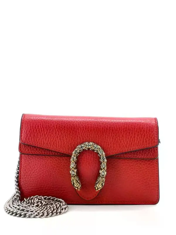 Gucci Dionysus Leather Super Mini Clutch Bag - Red