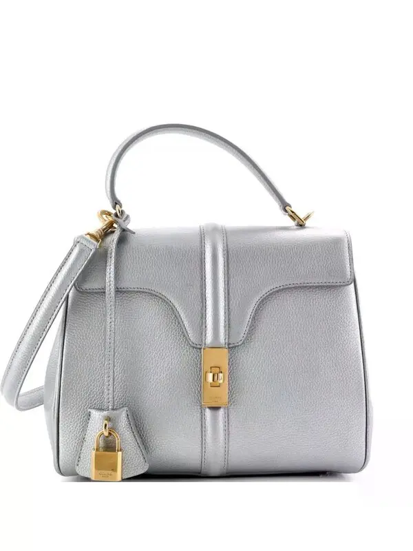 Celine 16 Top Handle Bag Grained Calfskin Small Satchel - Silver