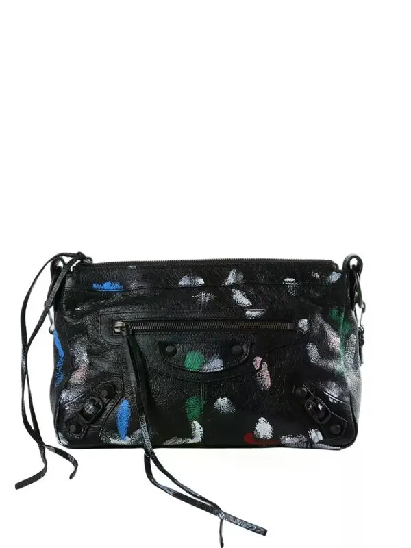 Balenciaga City Moto Paint-splatter Shoulder Bag - Black
