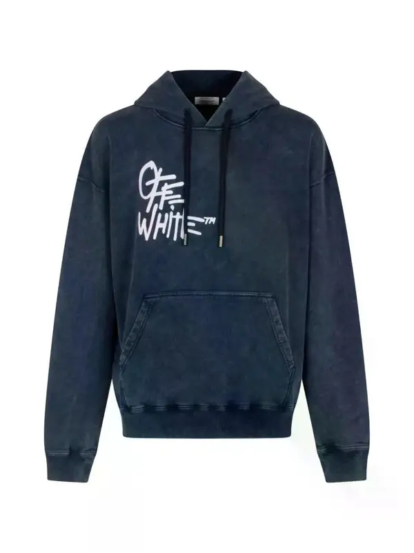 Off-White Acid-wash Logo-print Hoodie - Blue
