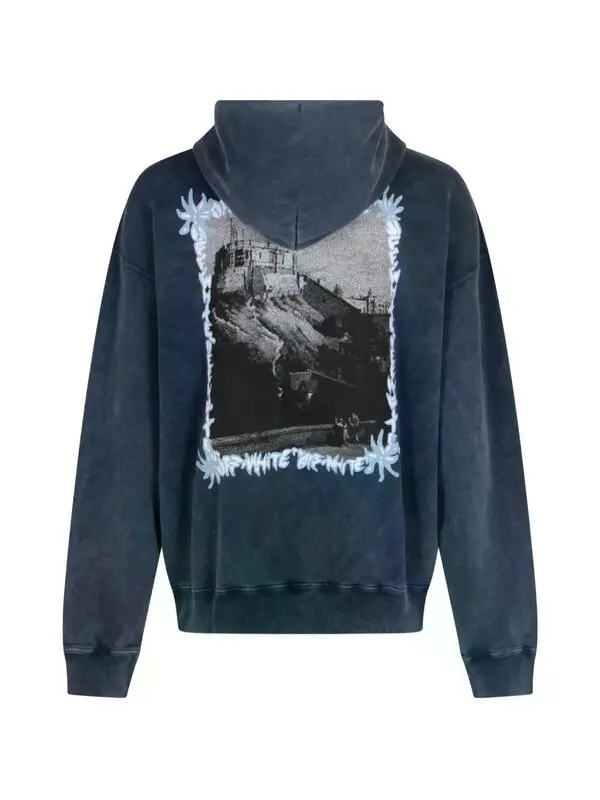 Off-White Acid-wash Logo-print Hoodie - Blue