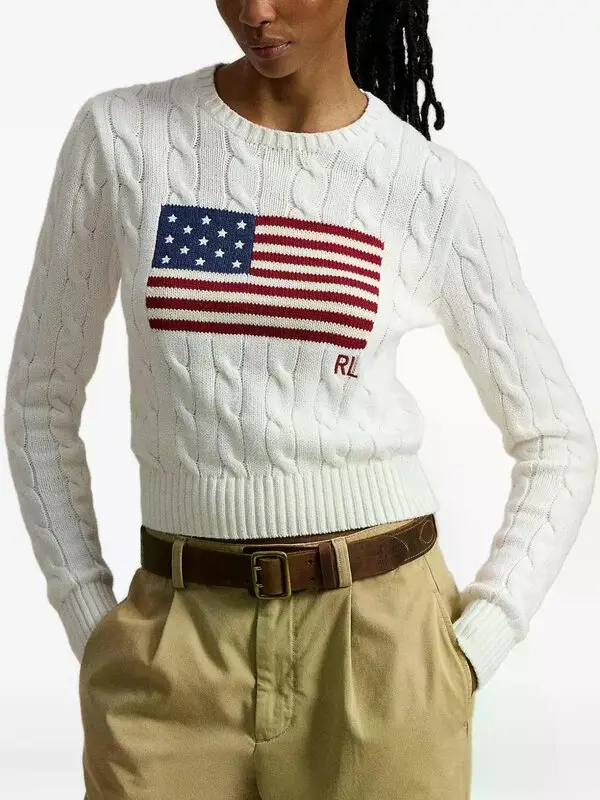 Polo Ralph Lauren Cable-knit Flag Sweater - White
