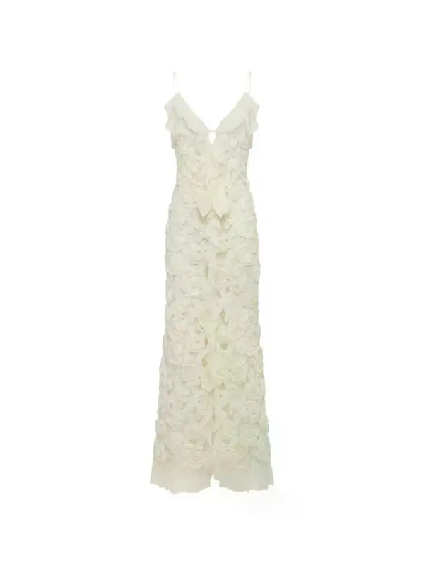 NISSA Floral-appliqué Dress - Neutrals