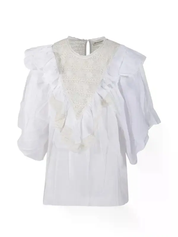 Antik Batik Dolly Ruffled Lace-panel Blouse - White