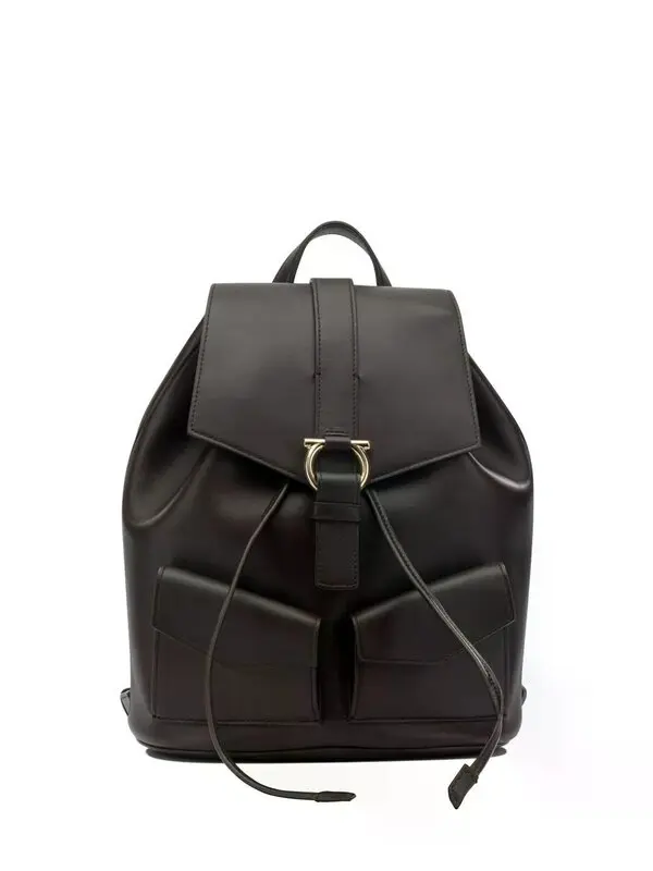 FERRAGAMO Gancini-plaque Leather Backpack - Brown