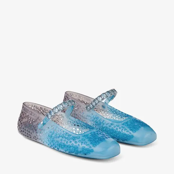 JIMMY CHOO Jelly Ballerina Flats With Crystal Embellishment - Denim/denim
