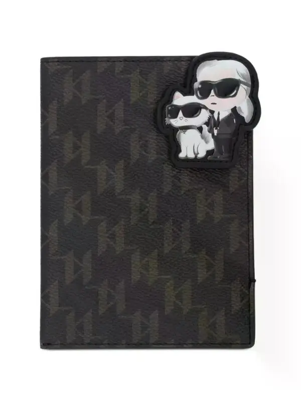 Karl Lagerfeld Ikon Monogram Passport Holder - Brown