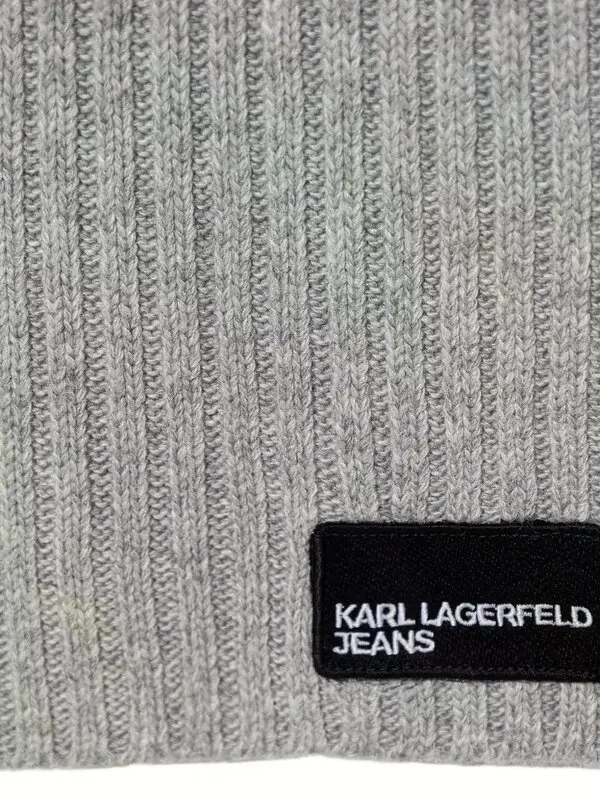 Karl Lagerfeld Ribbed-knit Logo-patch Scarf - Grey