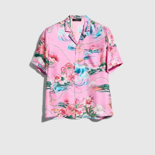 Gucci Printed Silk Twill Bowling Shirt - Pink