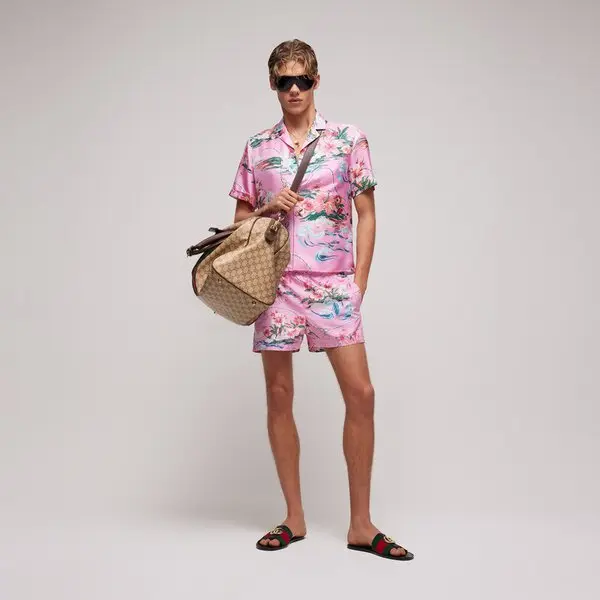 Gucci Printed Silk Twill Bowling Shirt - Pink
