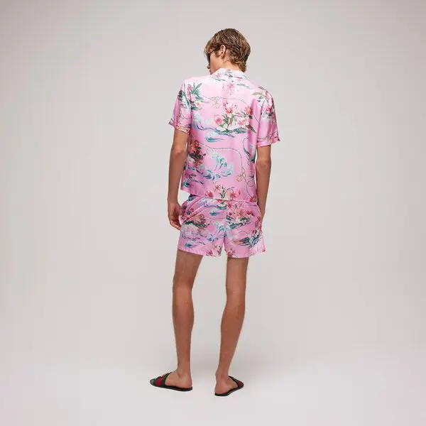 Gucci Printed Silk Twill Bowling Shirt - Pink