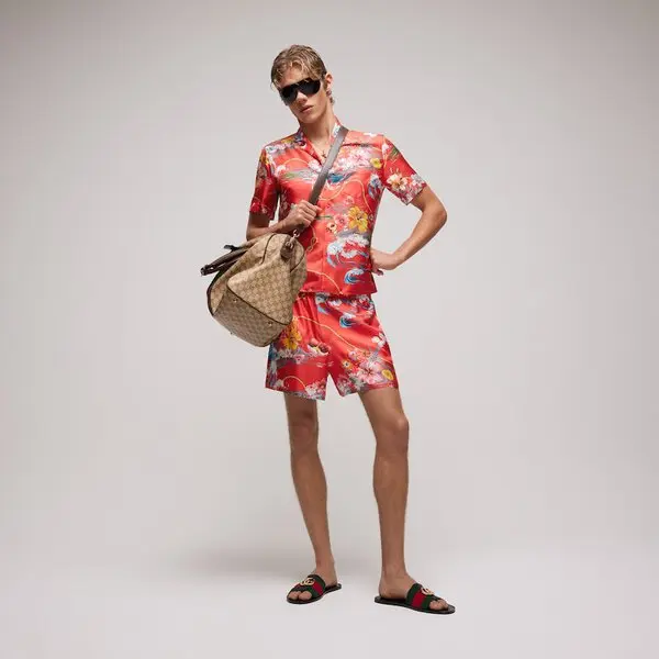 Gucci Printed Silk Twill Bowling Shirt - Red