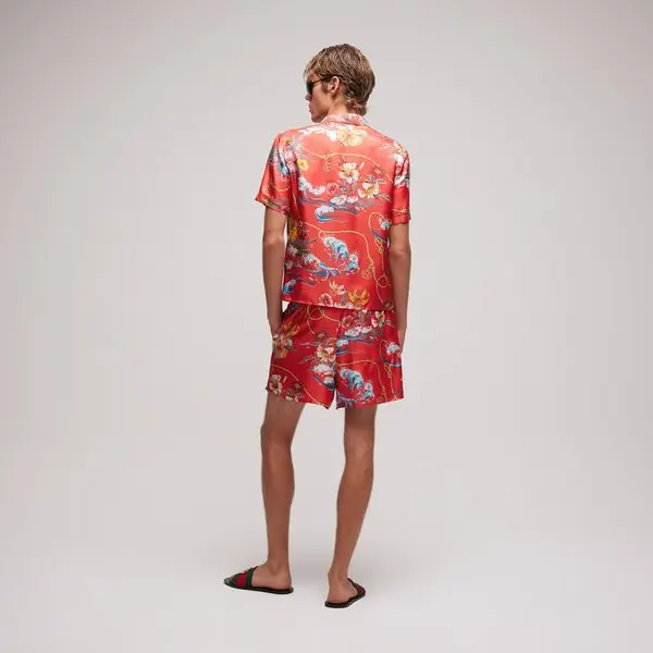 Gucci Printed Silk Twill Bowling Shirt - Red