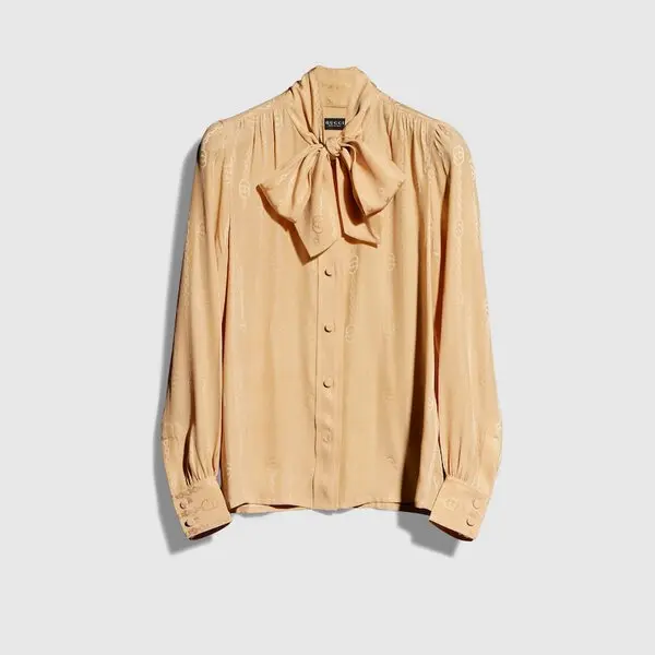 Gucci Interlocking G Chain Silk Jacquard Shirt - Beige