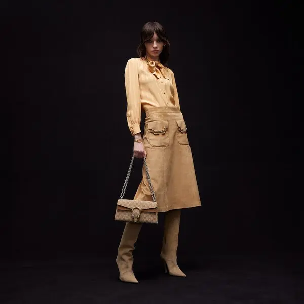 Gucci Interlocking G Chain Silk Jacquard Shirt With Self-tie Bow