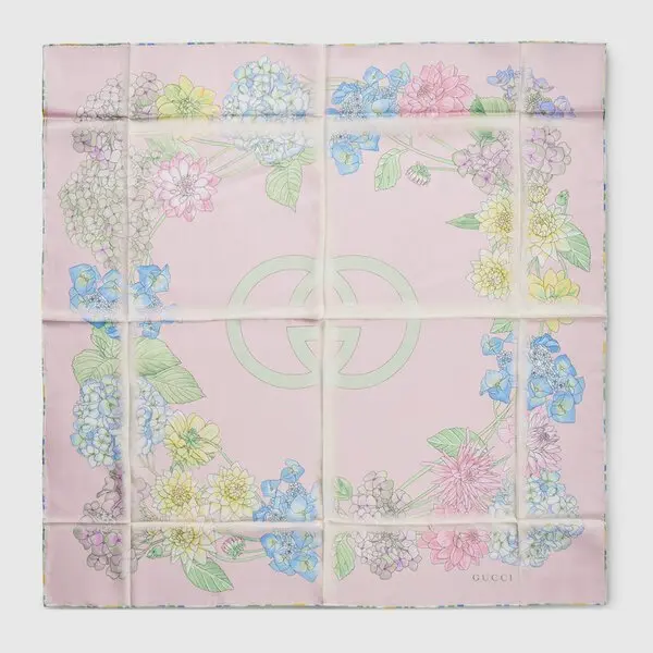 Gucci Printed Silk Twill Carr - Pink