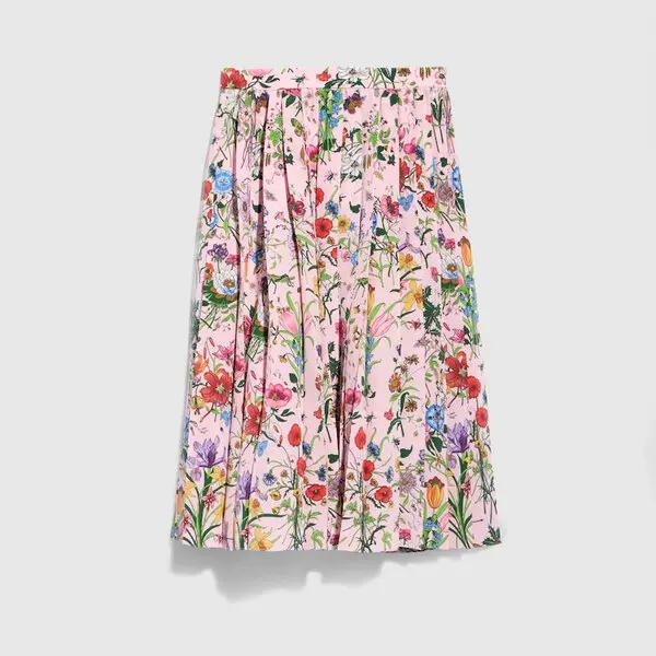 Gucci Printed Silk Pleated Midi Skirt - Pink