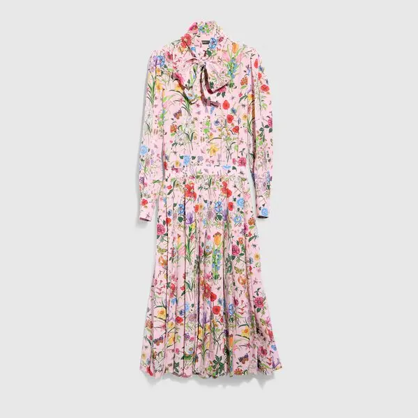 Gucci Printed Silk Chemisier Dress - Pink